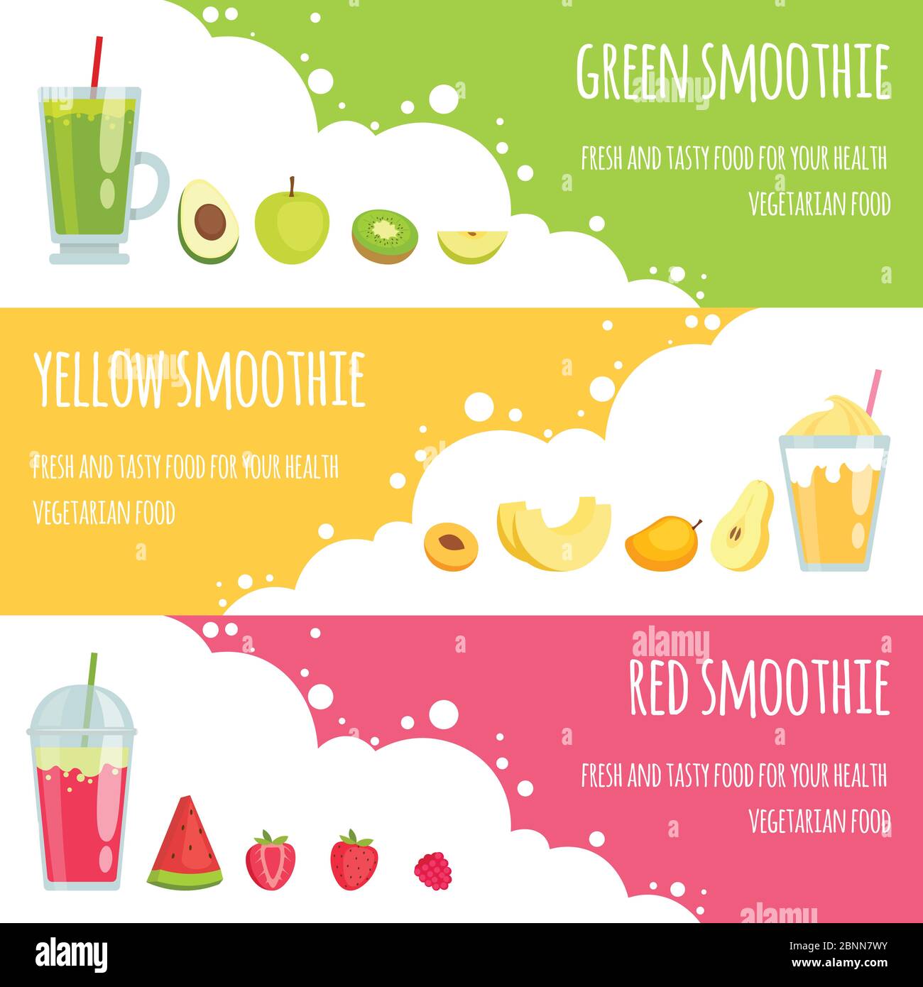 Summer smoothie. Horizontal banners of various smoothie drinks Stock ...