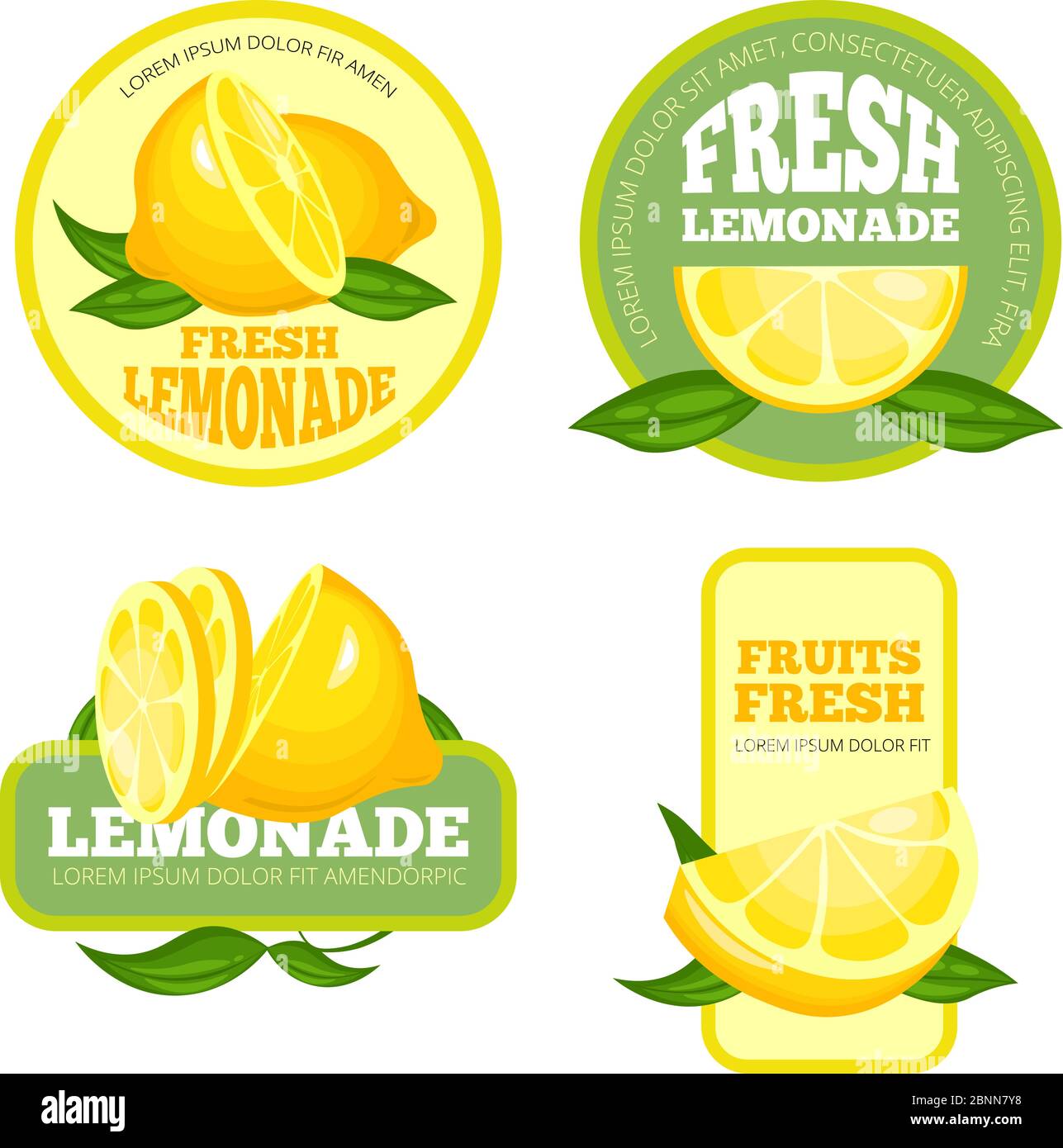 Lemonade Badges Lemon Juice Or Fruit Syrup Lemonade Vector Labels Or
