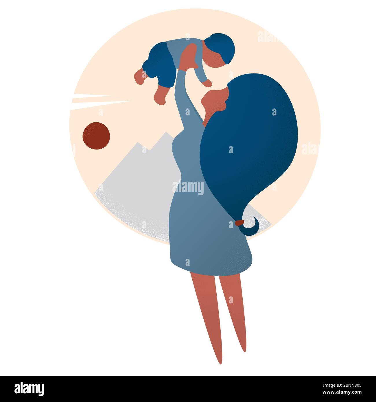 A vector illustrations. A mother holds her baby son picks up. Happy ...
