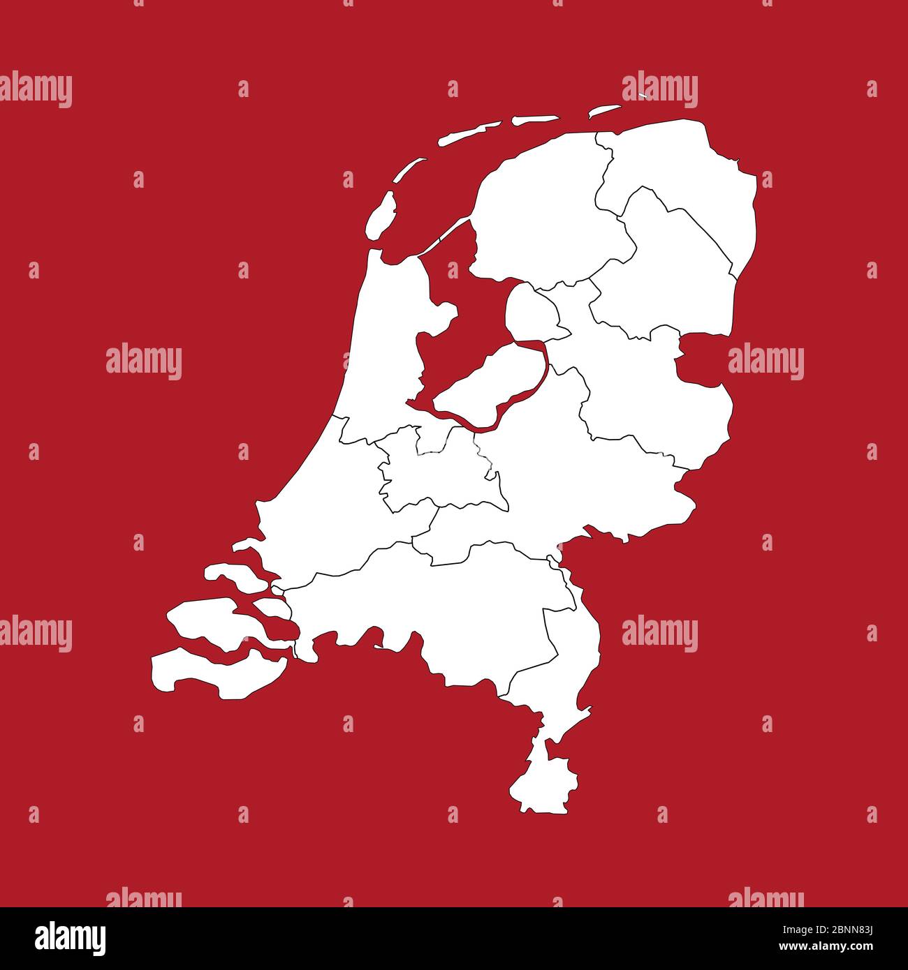 Netherlands political map highlighted white and red background vector ...