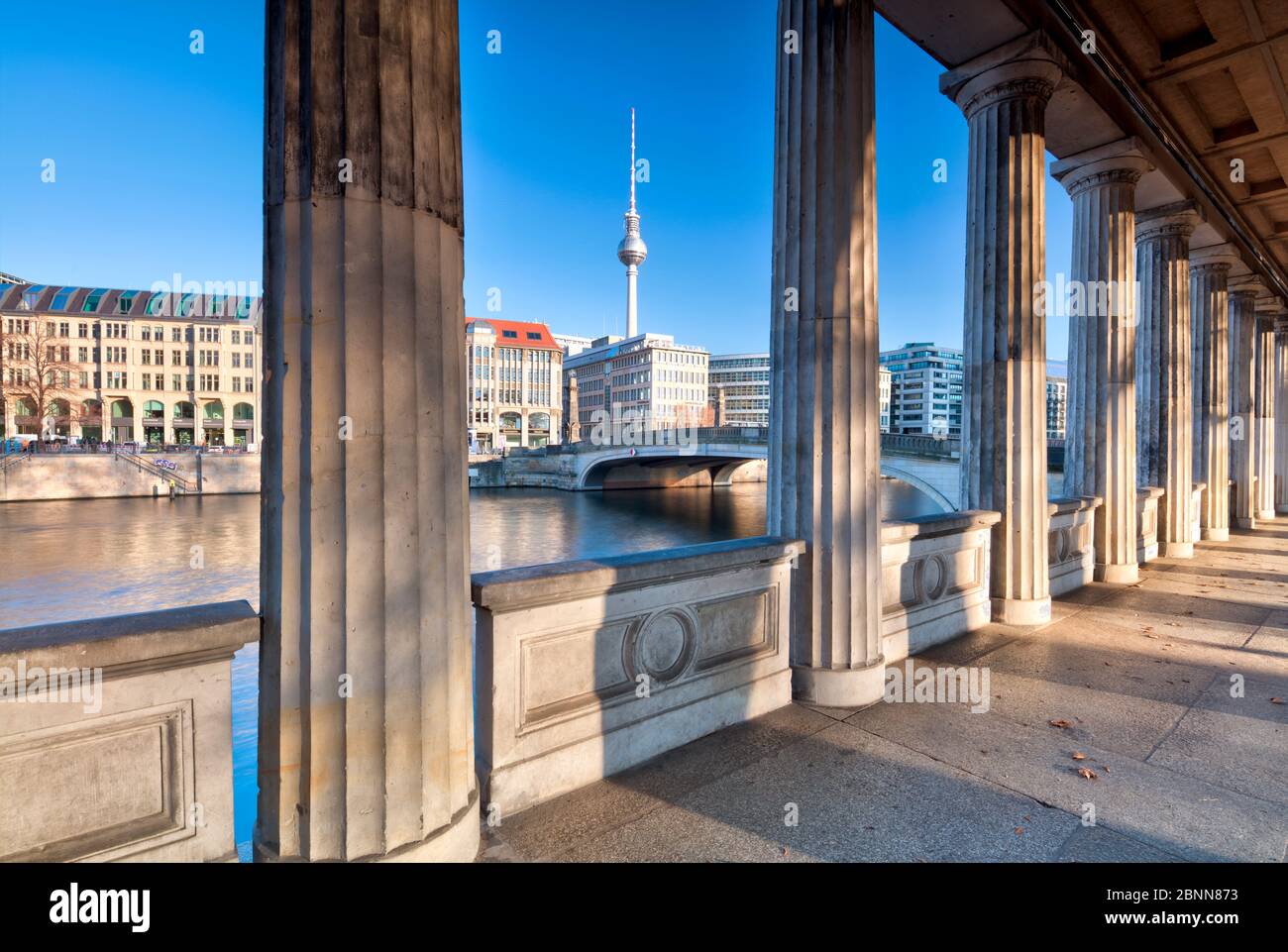 View over the Spree to the radio tower, Alte Nationalgalerie ...