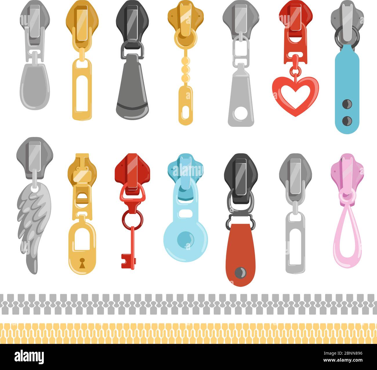 Metallic zippers. Vector tools for clothes set Stock Vector Image & Art - Alamy
