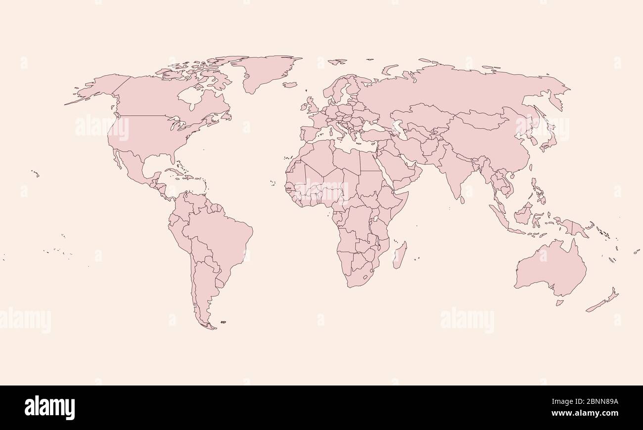Vintage blank world map pink shade background vector. All countries map ...