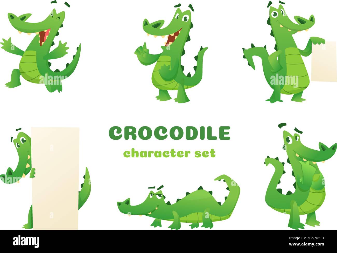 Cartoon crocodile characters. Alligator wild amphibian reptile green ...