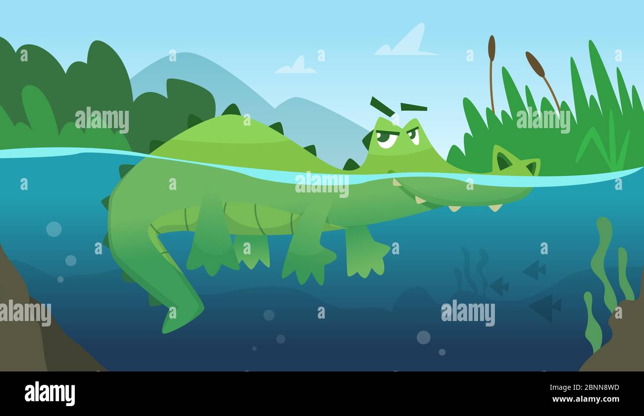 Crocodile Cartoon In Water