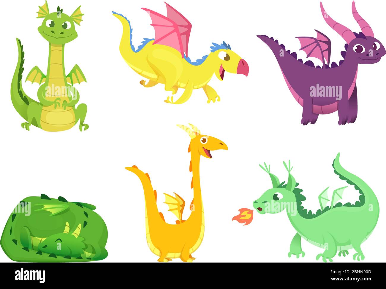 Fantasy dragons. Cute reptiles amphibians and fairytale dragons with ...