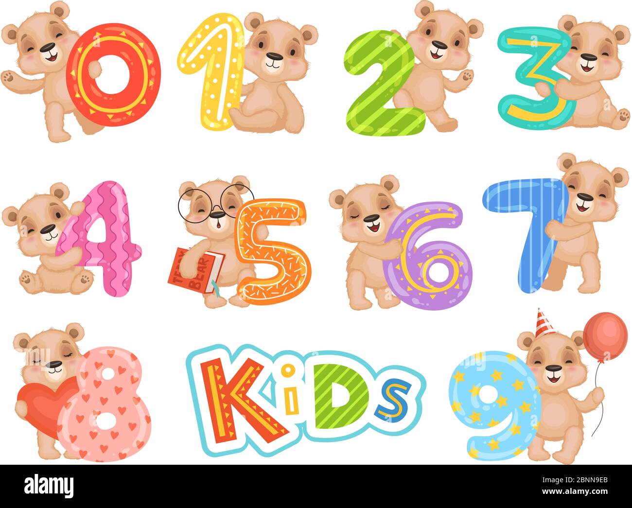 Birthday numbers bear. Party fun invitation for kids celebration teddy ...