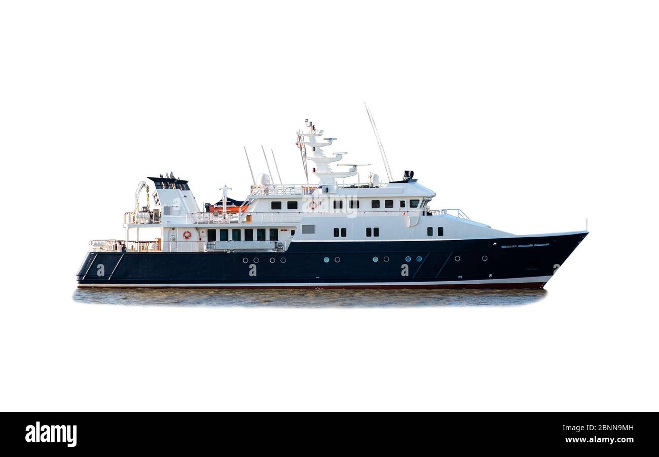 Super luxury Yacht with blue hull isolated on white background Stock ...