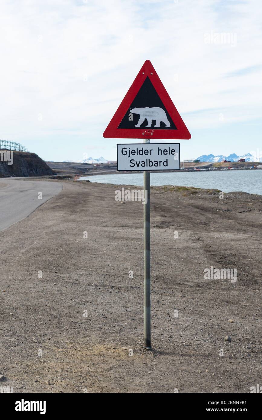 Attention - polar bear warning signs in Longyearbyen, Svalbard ...