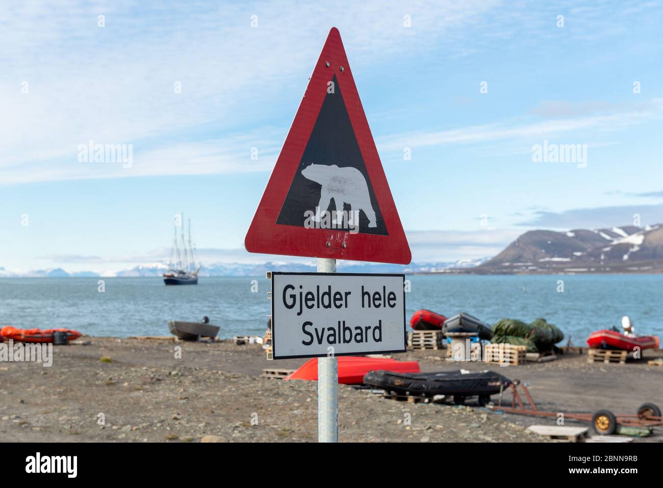 Attention - polar bear warning signs in Longyearbyen, Svalbard ...