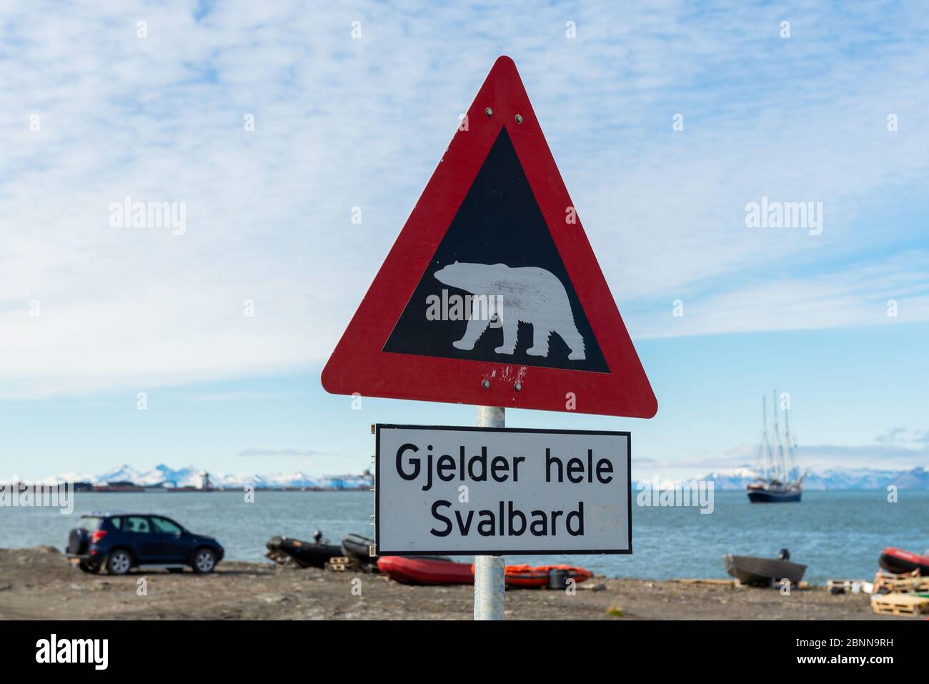 Attention - polar bear warning signs in Longyearbyen, Svalbard ...