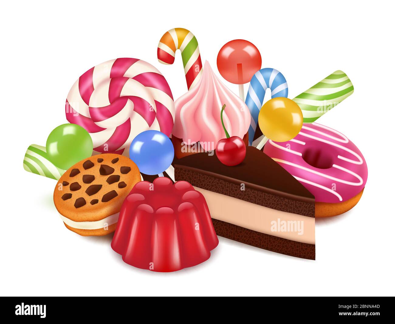 Dessert illustrations. Background with homemade cakes, chocolate candy ...