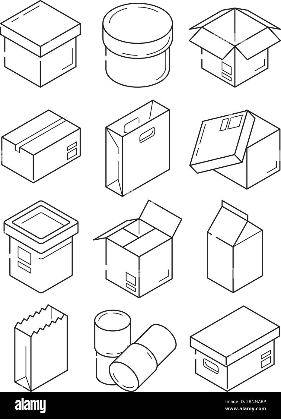 Box outline symbols. Paper wooden or carton export packages vector ...