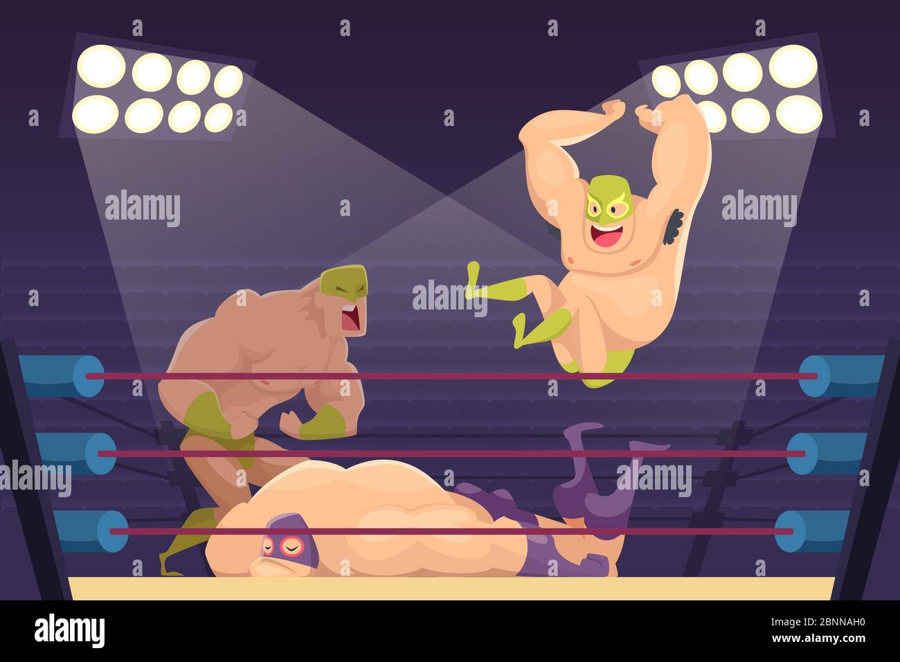Wrestlers fighting. Sport cartoon mortal background with combat ...