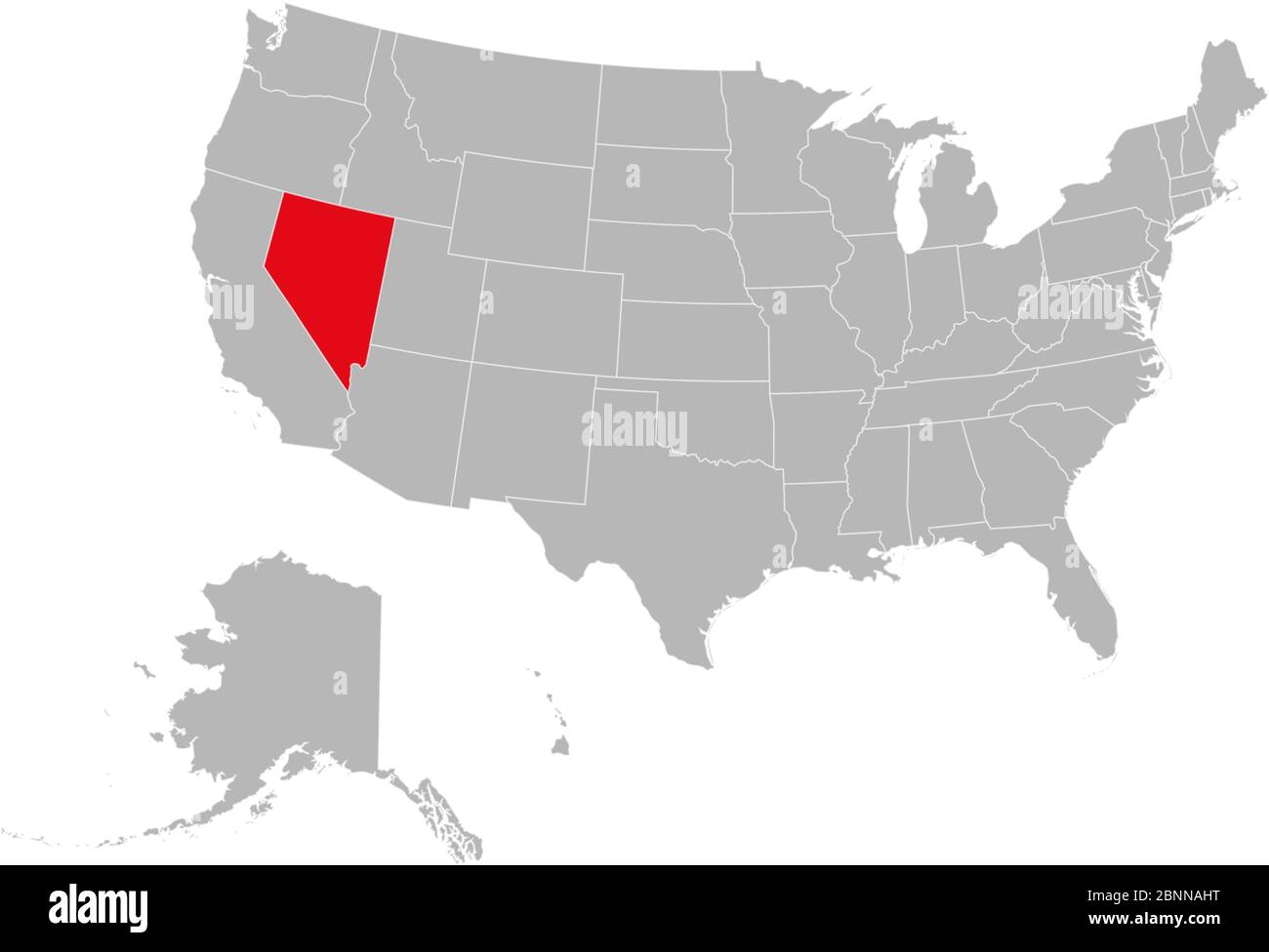 Nevada state marked red on USA political map vector illustration. Gray ...