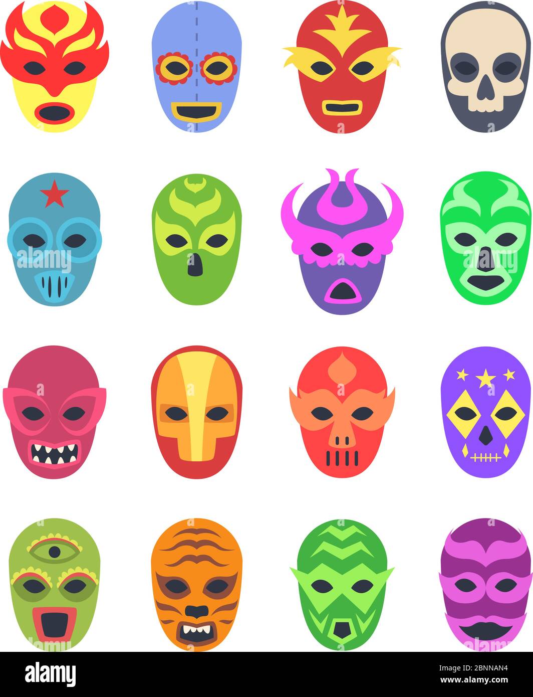 Wrestler masks. Mexican martial fighters sport clothes colored lucha ...