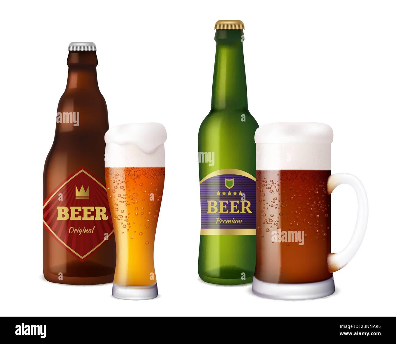 Bottles glasses cold beer Stock Vector Images - Alamy