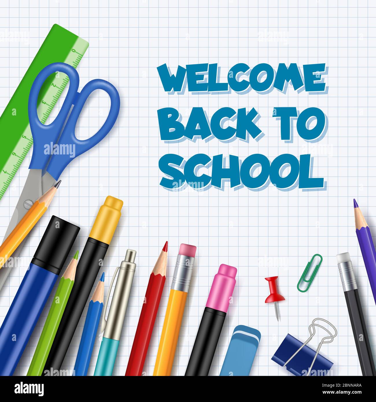 Back to school background. Pen with pencils office supply tools ...
