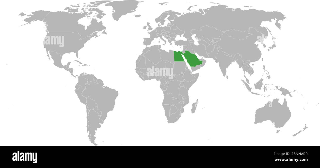 Egypt saudi map highlighted green on world map vector. Gray background ...