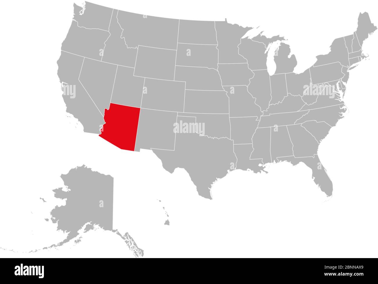 Arizona state marked red on USA map political vector. Gray background ...