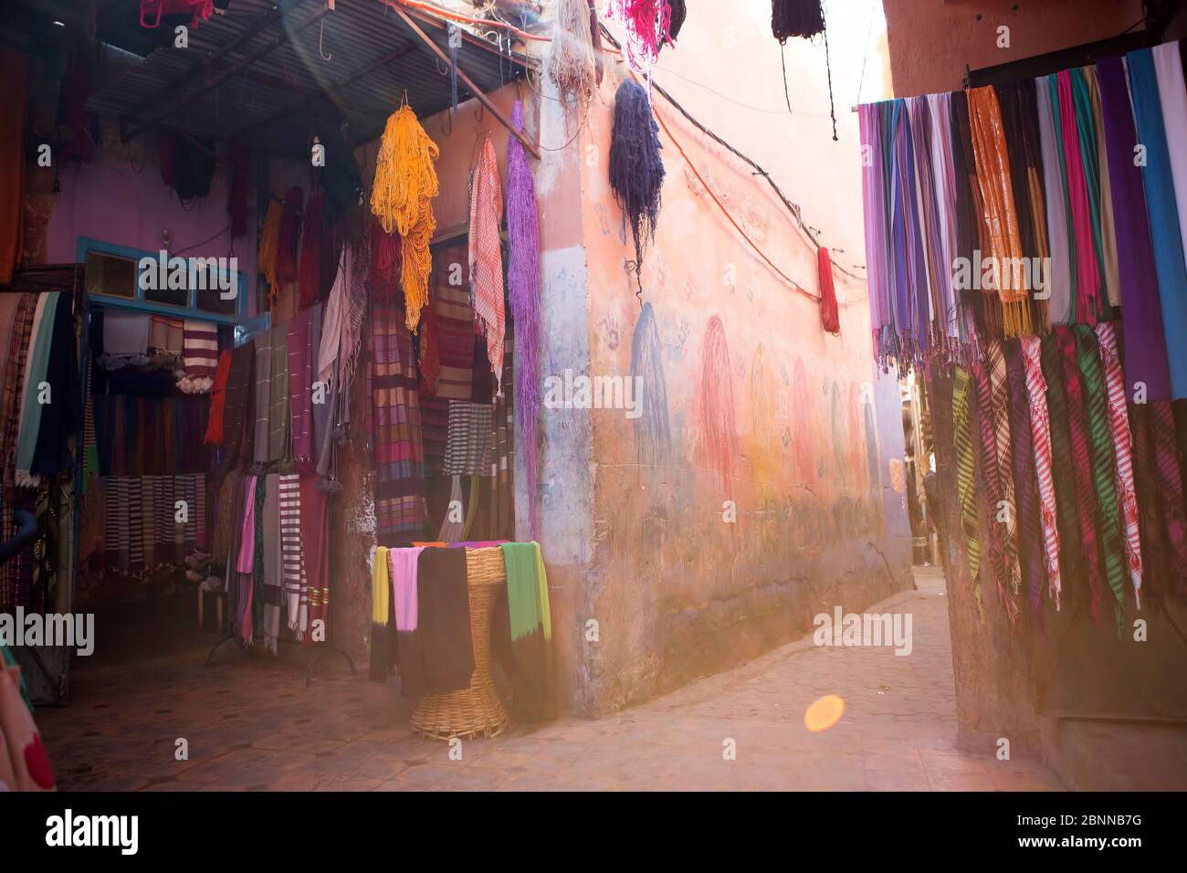 Wool and textile tannery wall, Marrakesh, Morocco Stock Photo - Alamy