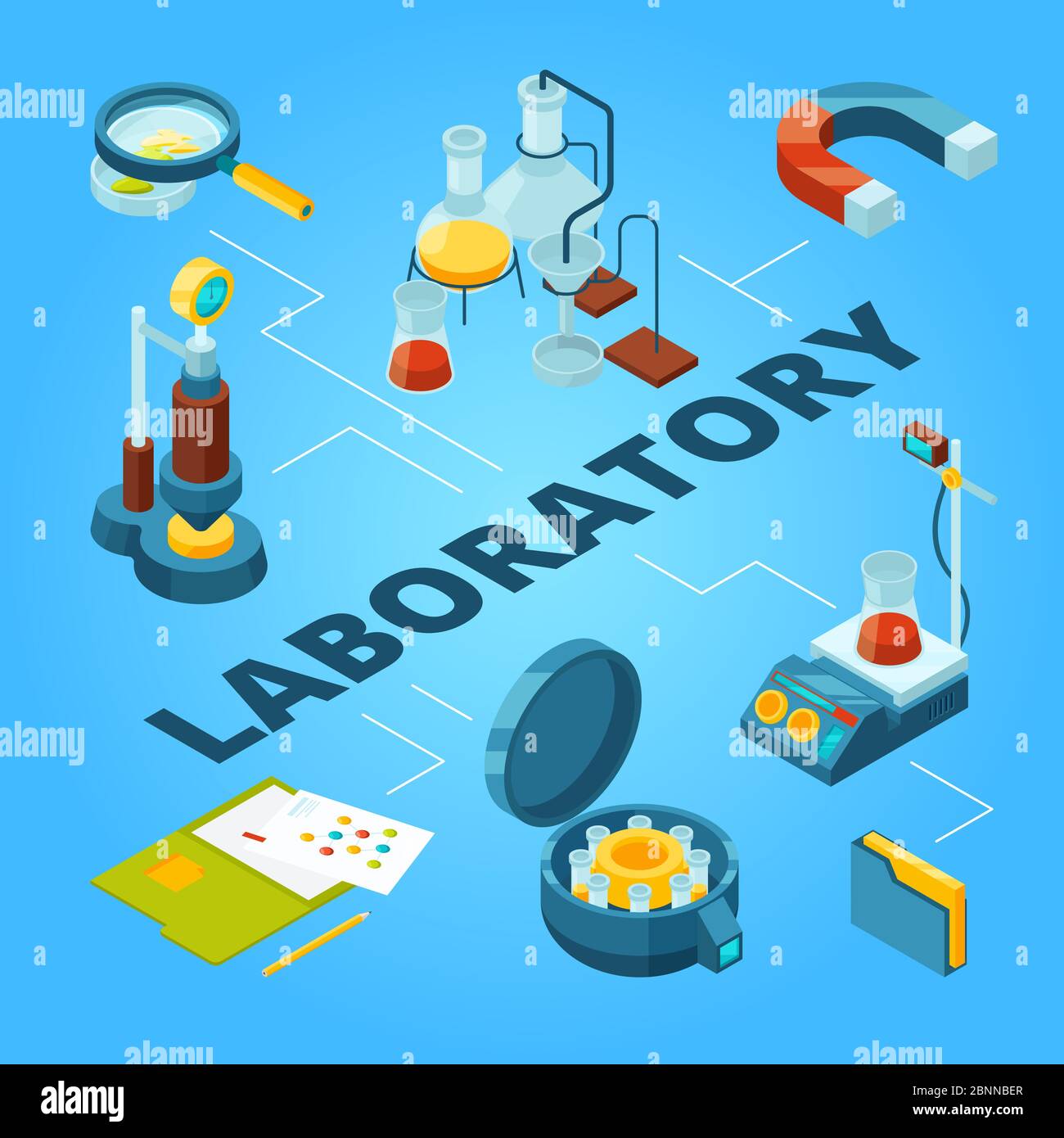 Science laboratory isometric. Biology or pharmaceutical lab with ...