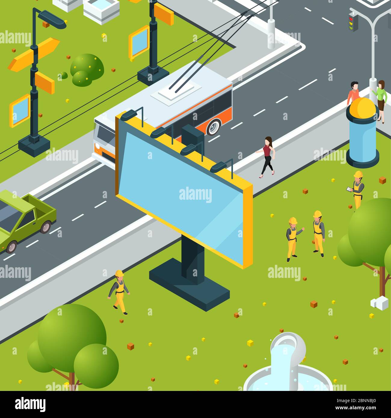 Urban billboards isometric. Town with blank places for advertizing on ...
