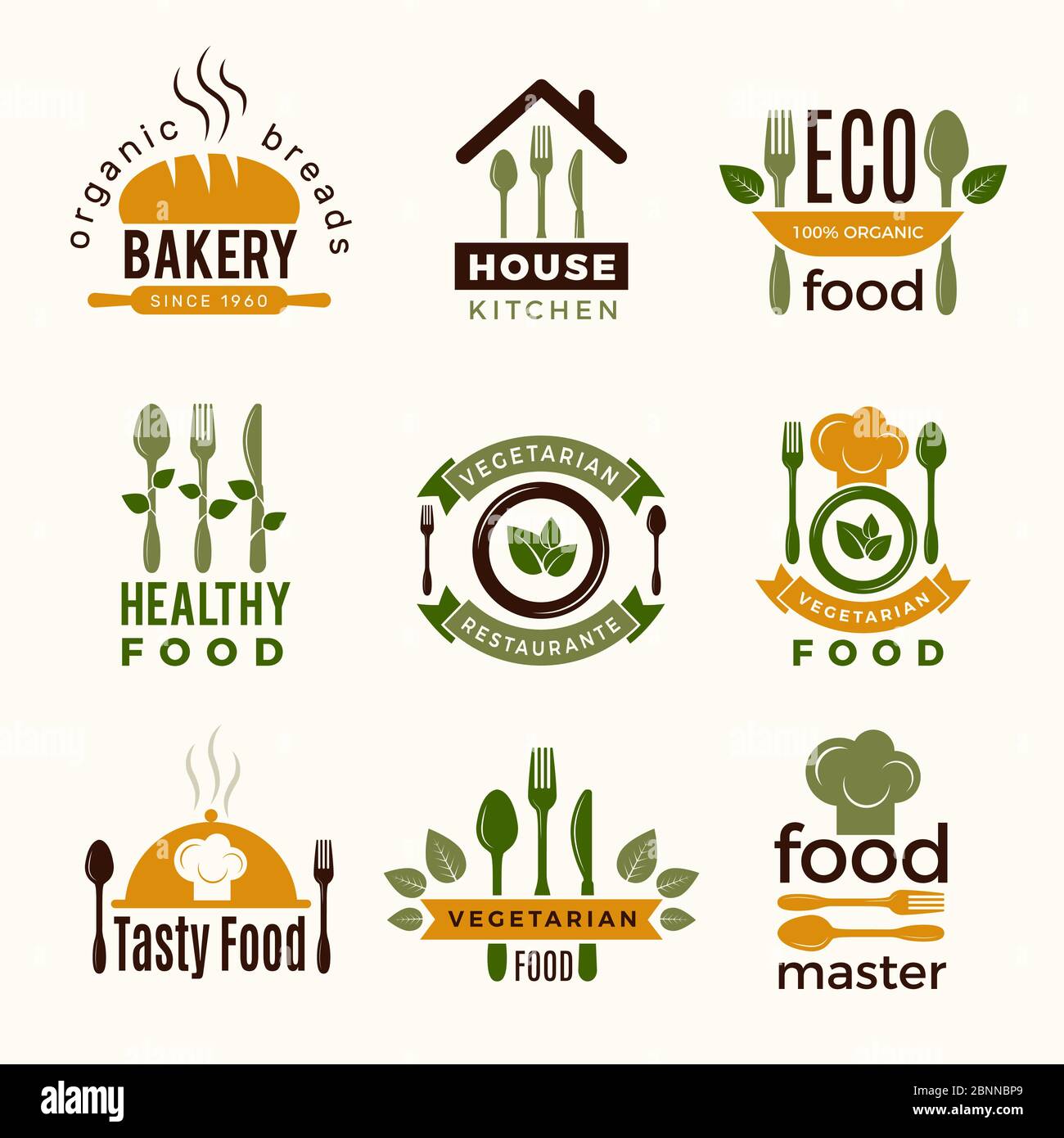 Food logos. Healthy kitchen restaurant buildings cooking house spoon ...