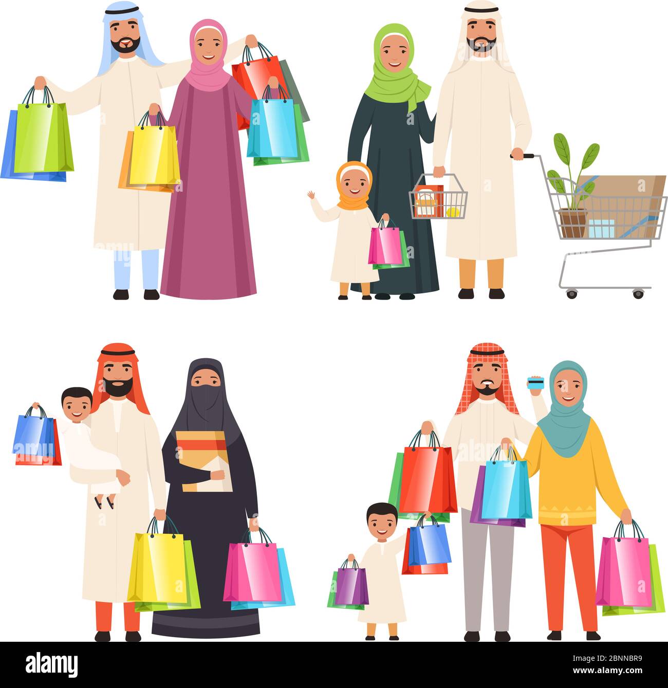 Saudi family. Market arabic male and female characters shiopping ...