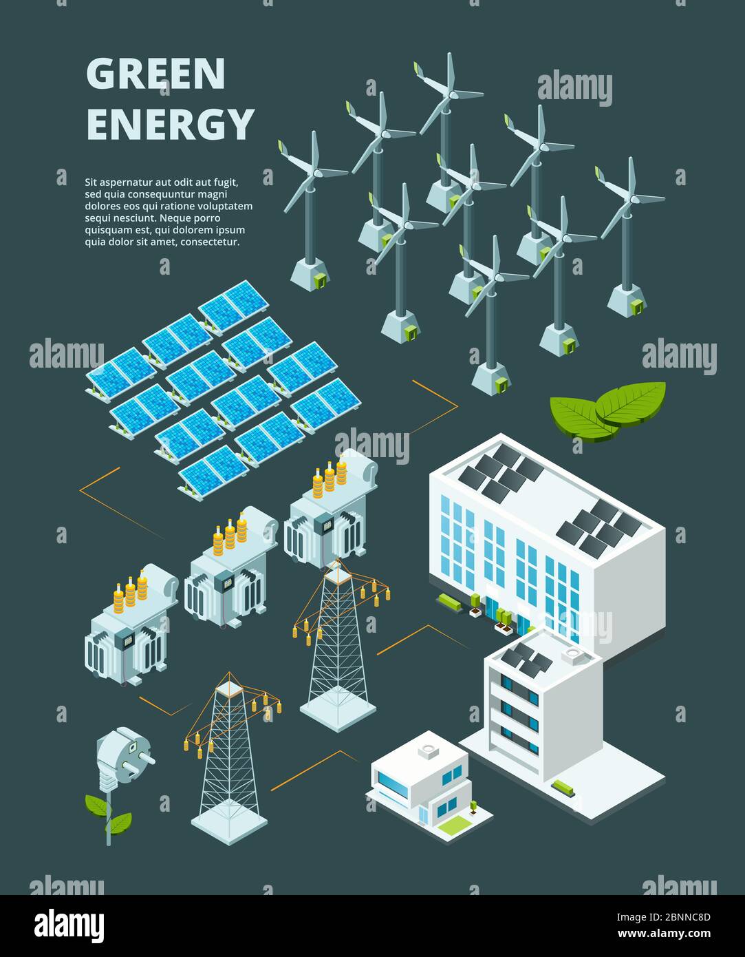 Electrical green power station. Electric powerhouse energy grid ...