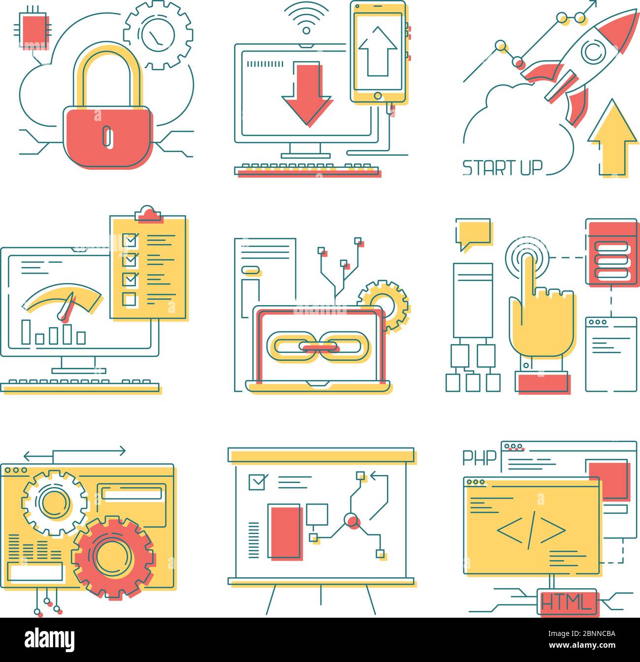 Website line icon. Web online tools mobile and web development digital ...