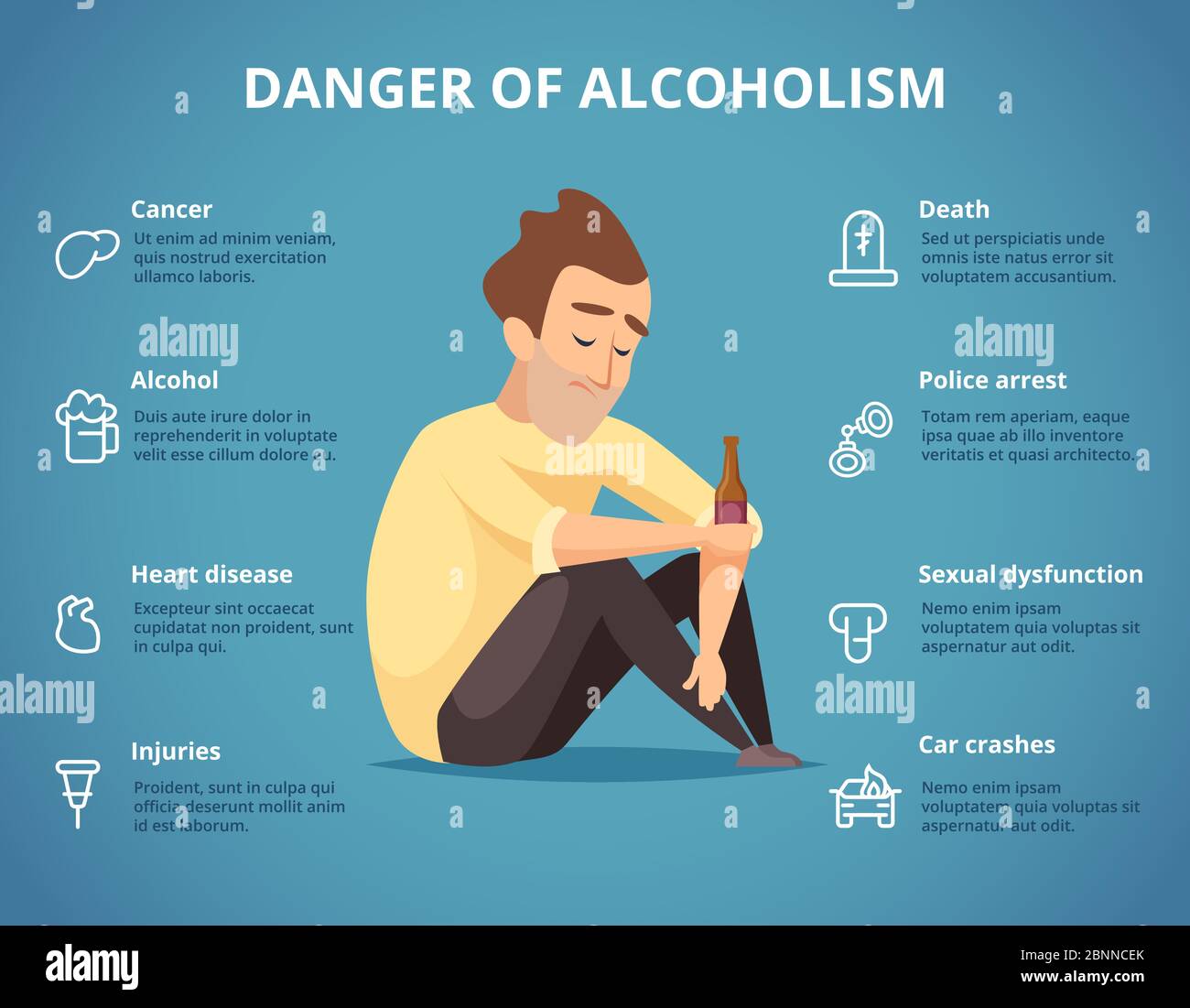 Alcoholism infographic. Alcohol and drugs addiction dangerous drunk ...