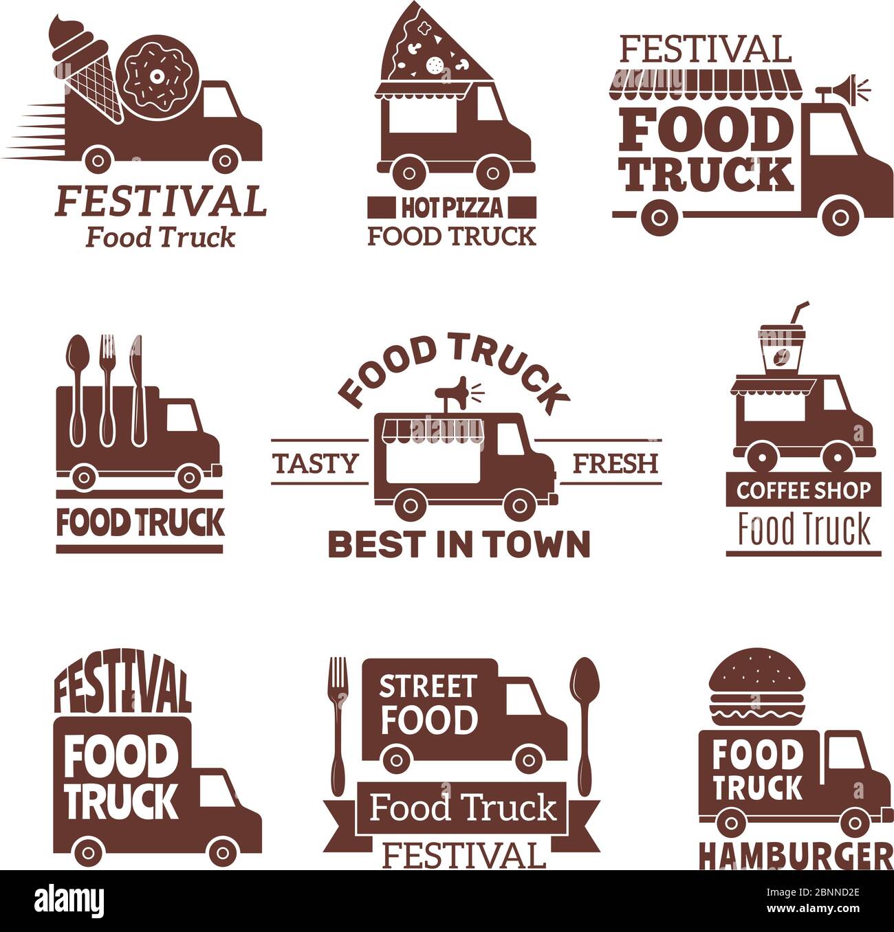 Food truck logo. Street festival van fast catering outdoor kitchen ...