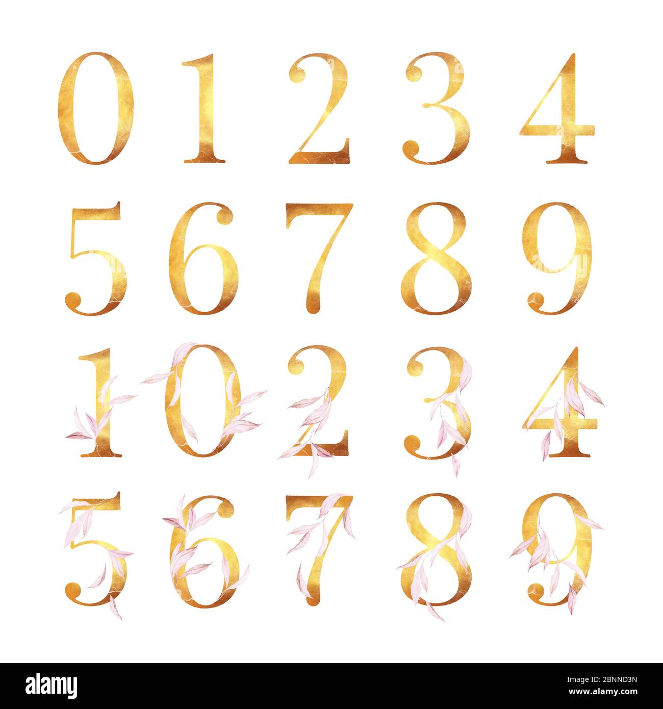Gold Numbers. Gold Foil Effect. Lush Leaves Decor. Gold pink colors ...