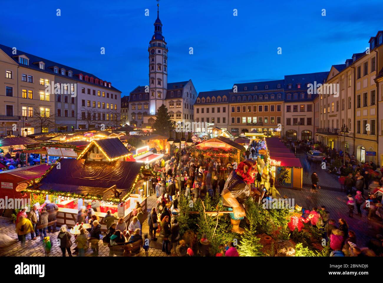 Christmas market, market, town hall, blue hour, Gera, Thuringia ...