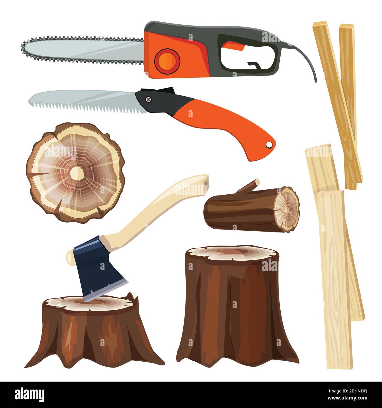 Wood industry. Forestry branch and trunks luber collection vector ...