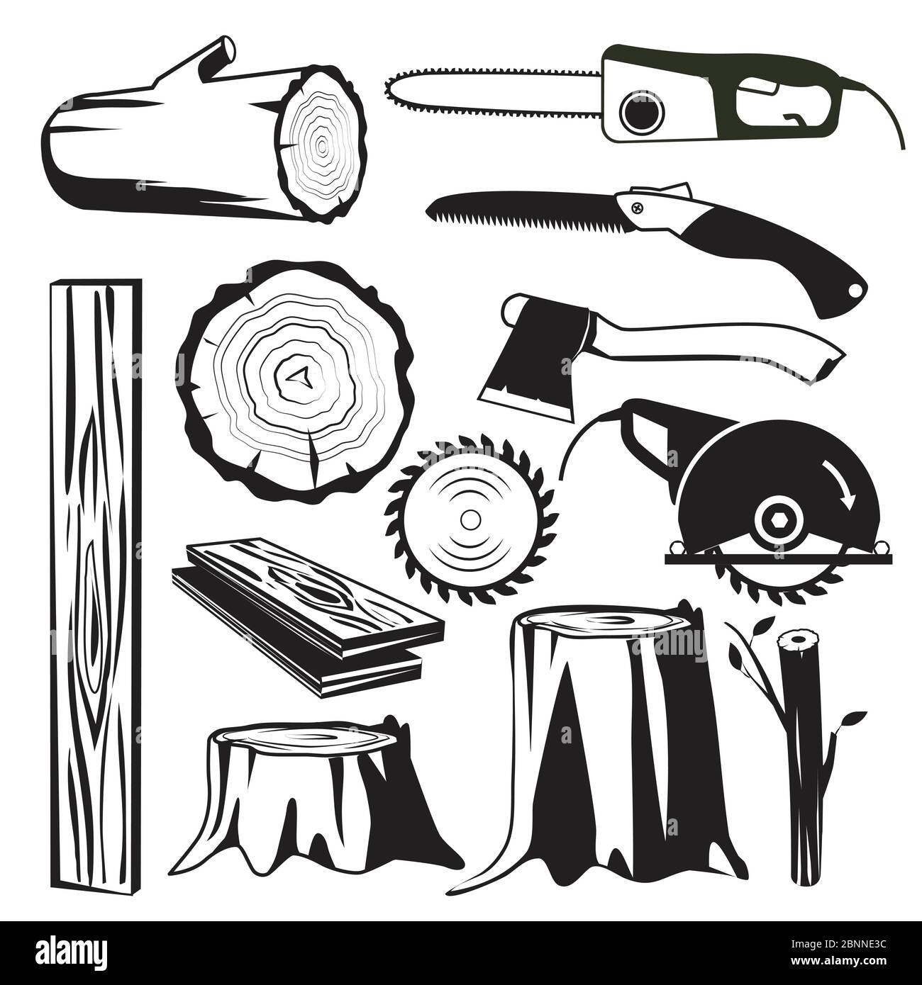 Wood trunks black. Wooden industry forestry tree elements vector ...