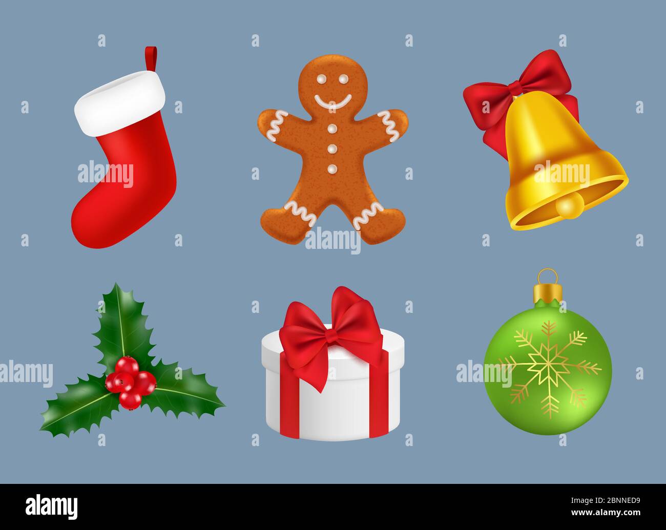 Merry christmas icons realistic. Winter season celebrations of new year ...