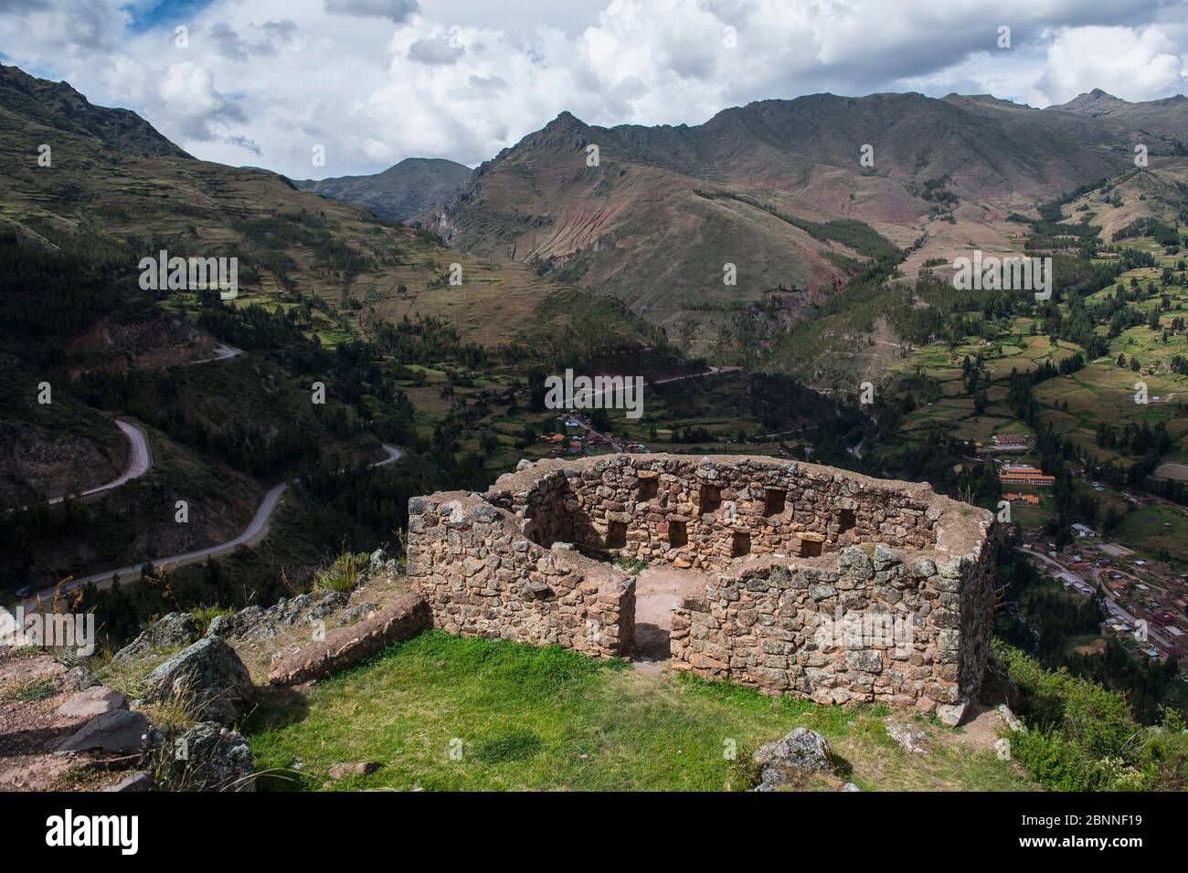 Inca ruin above of Urubamba in the sacred valley of the Incas Stock ...
