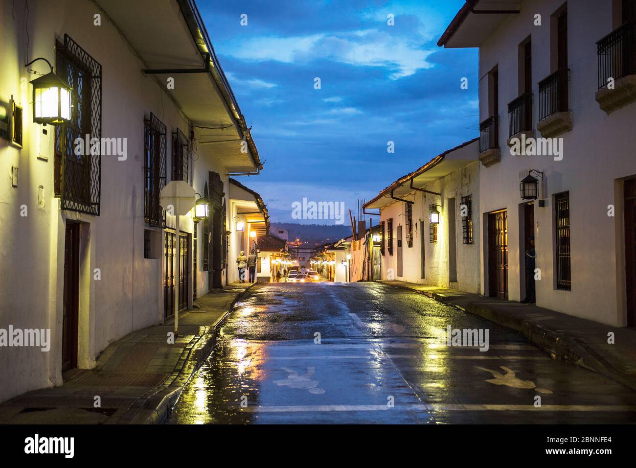 wet and empty street in Popayan, Colombia Stock Photo - Alamy
