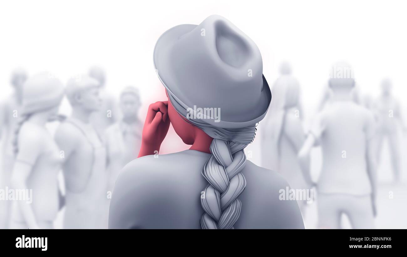 Infected person in public possibly infecting others, 3d conceptual ...