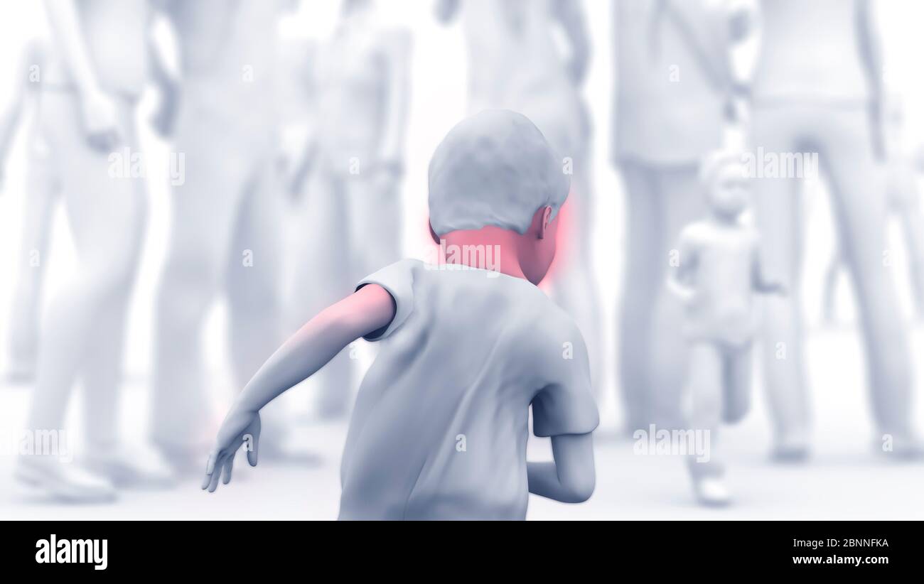 Infected person in public possibly infecting others, 3d conceptual ...