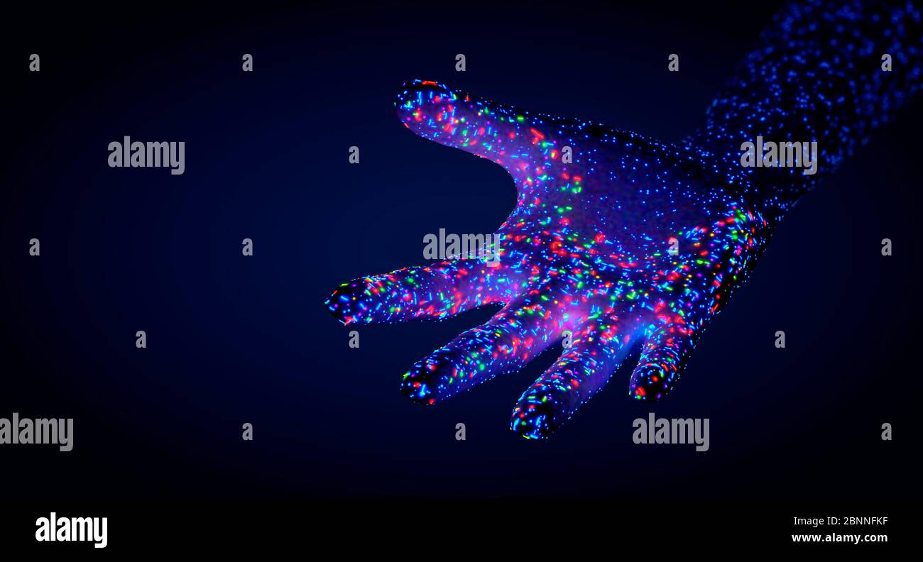 Various bacteria and pathogens on a human hand, the microbiota of the ...
