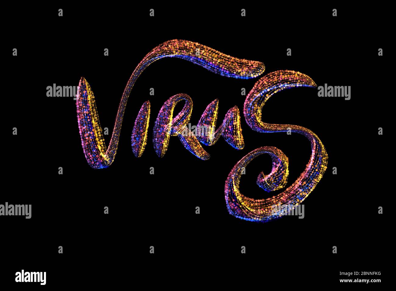 VIRUS lettering Made by colorful flying particles. Medicine COVID-19 ...