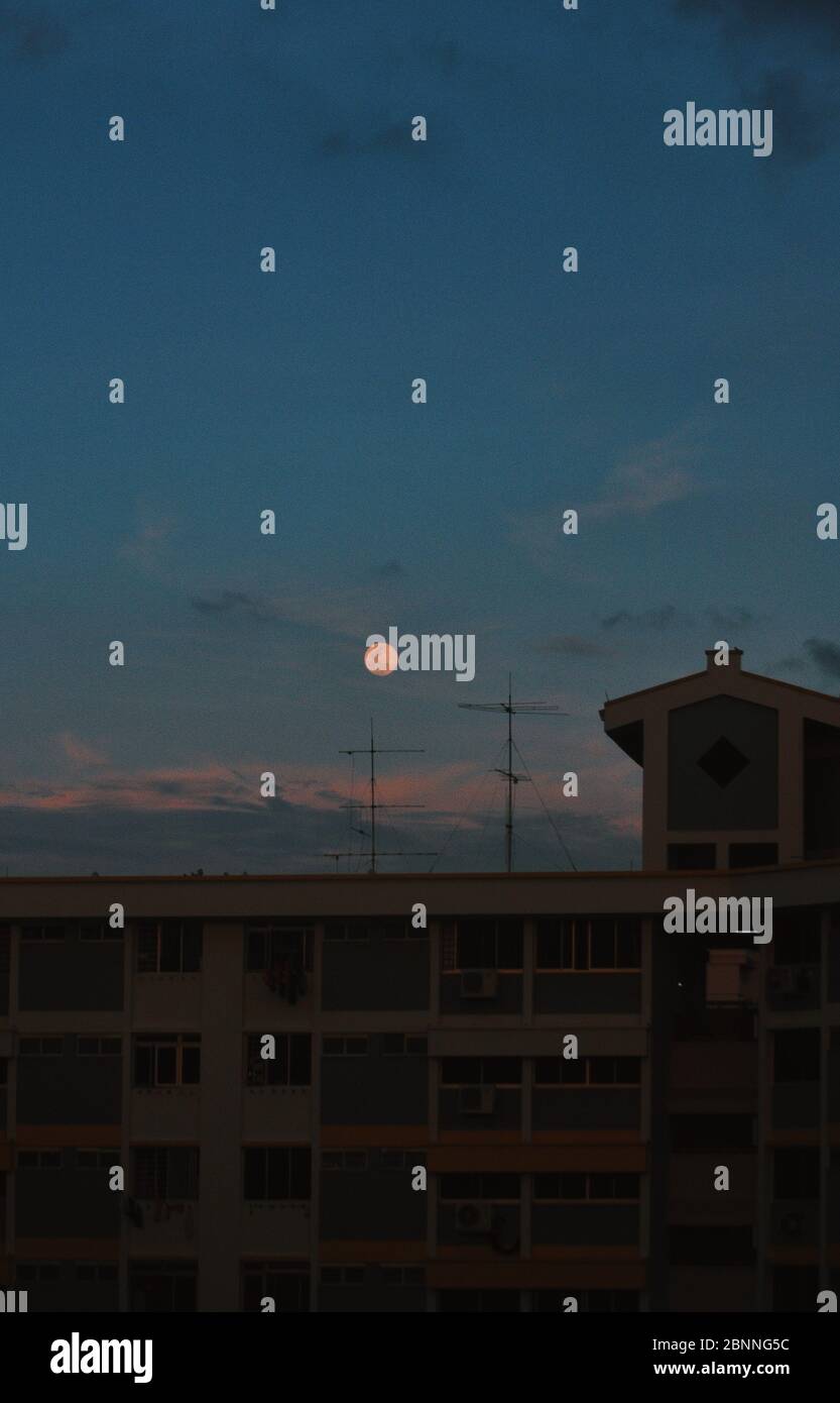 Dawn time super moon image Stock Photo - Alamy