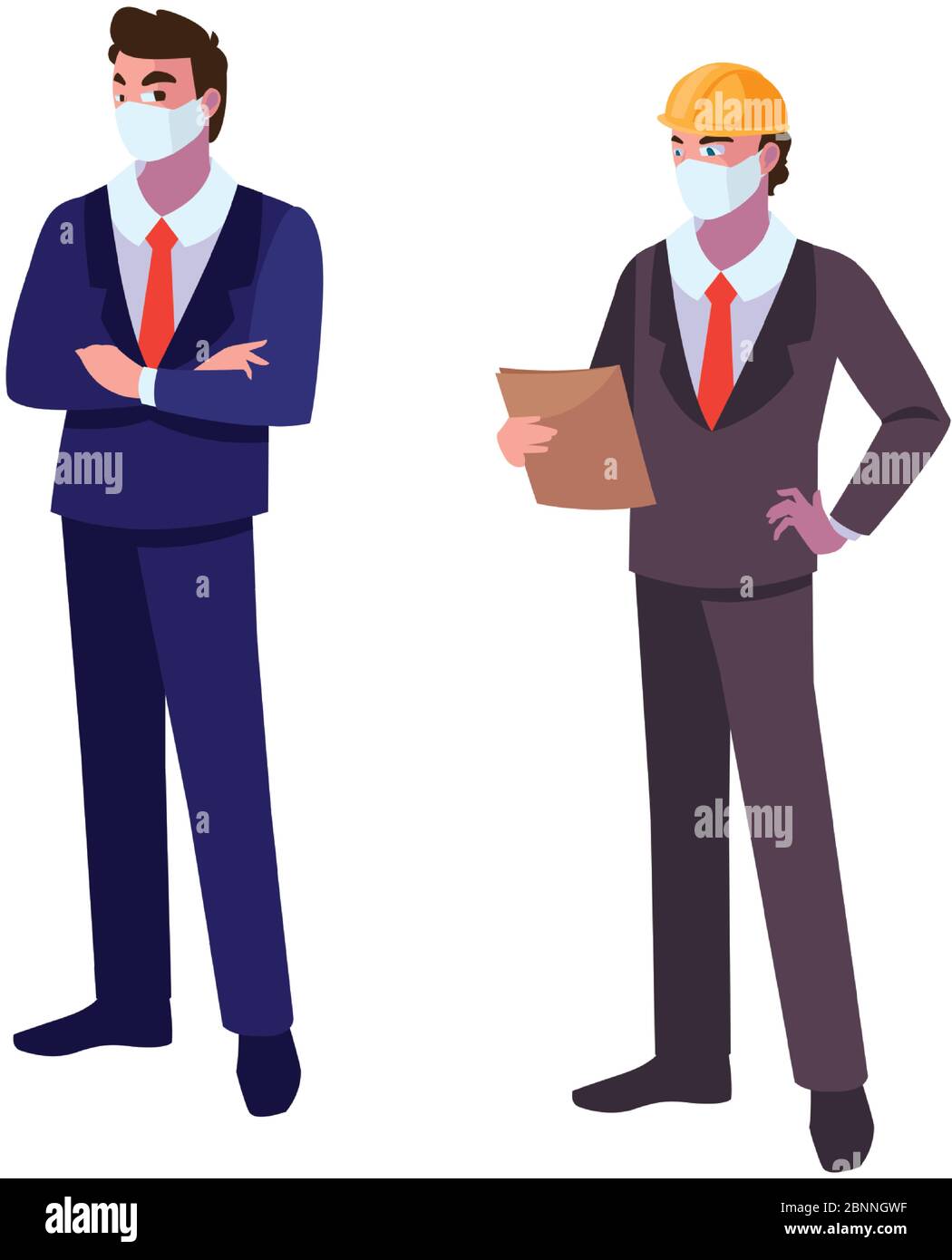 men engineer and executive with mask and helmet vector illustration ...