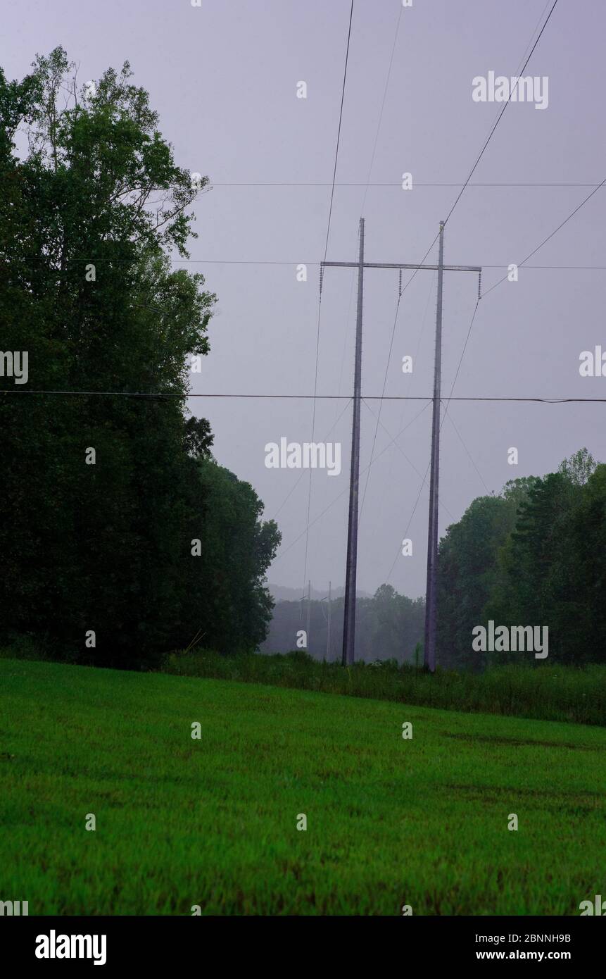 An unsettling set of powerlines Stock Photo - Alamy
