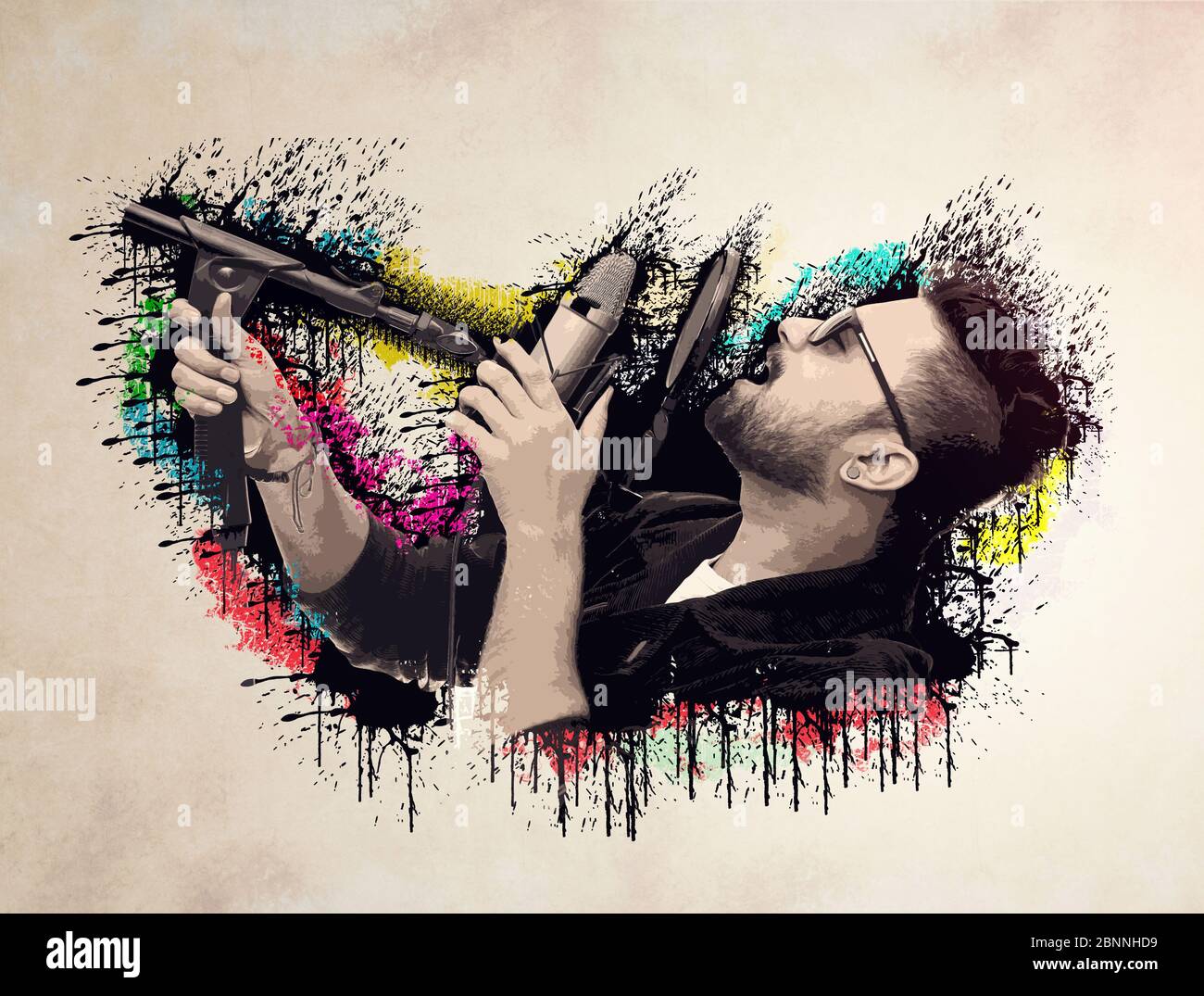 Singer is singing in glasses microphone hi-res stock photography and ...