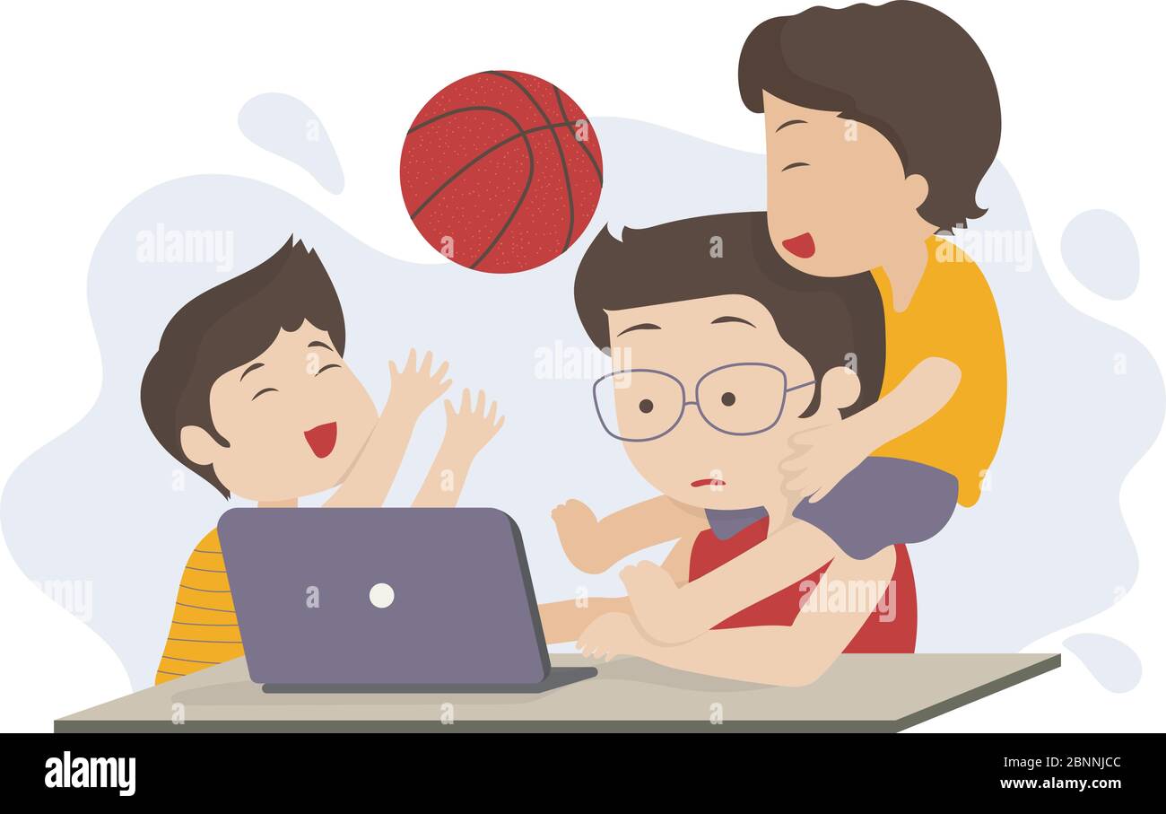 Father works laptop family Stock Vector Images - Alamy