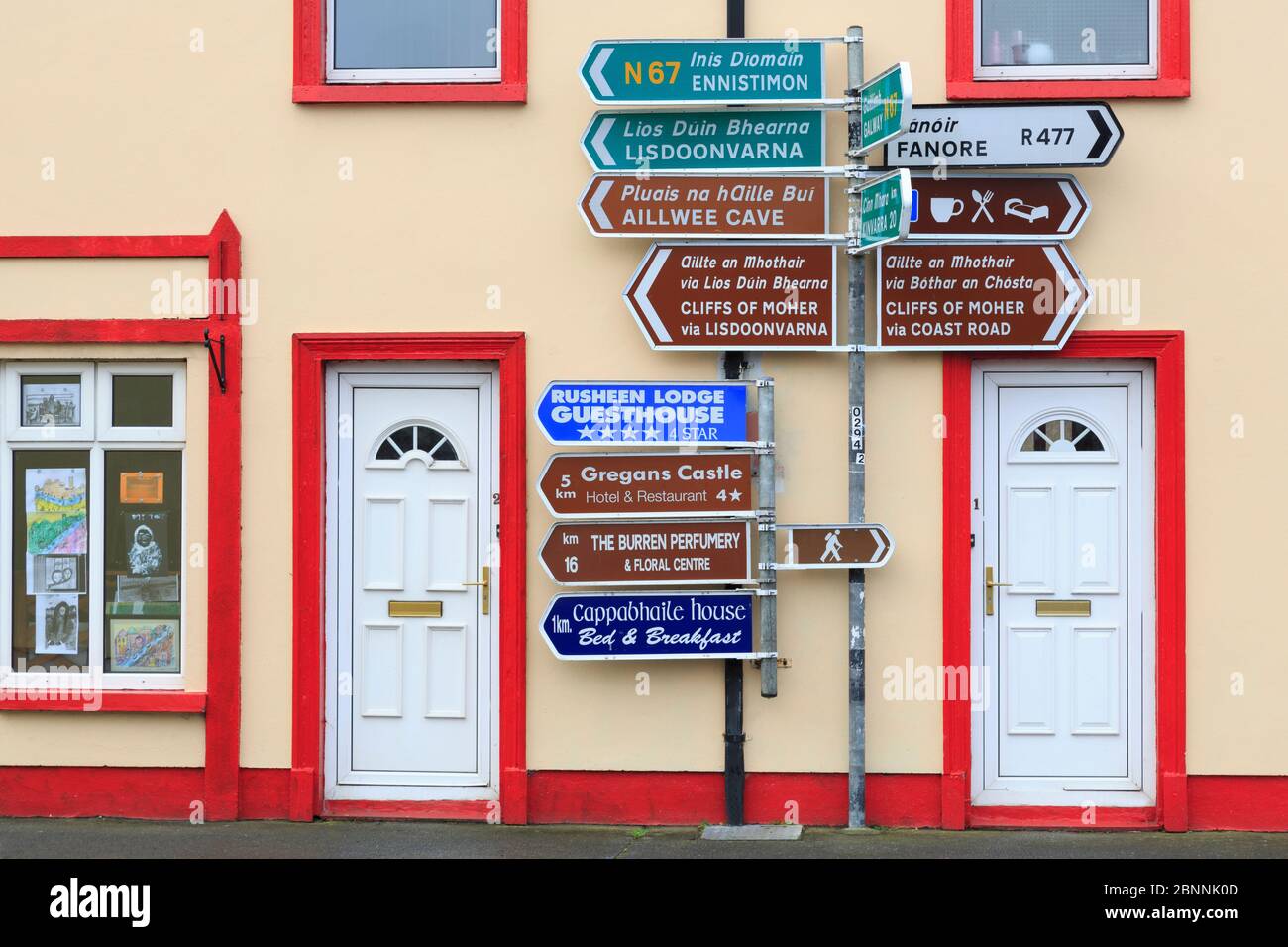 Road signs in Ballyvaughan Town,County Clare,Munster,Ireland,Europe ...